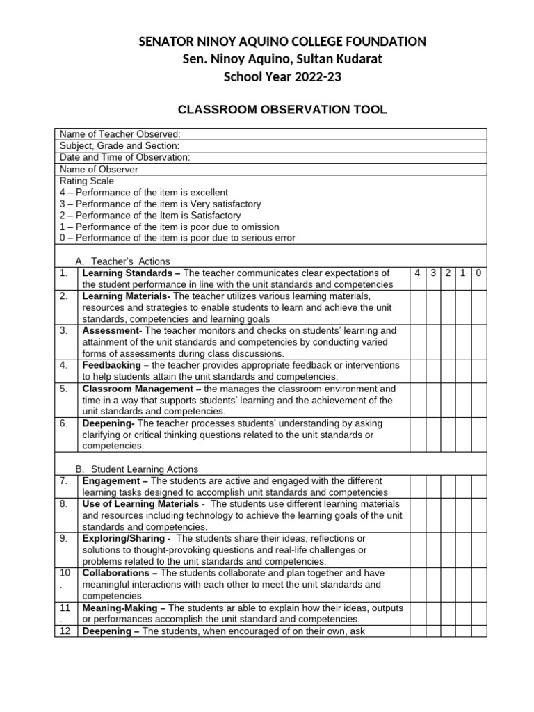 6 Classroom Observation Result Pdf