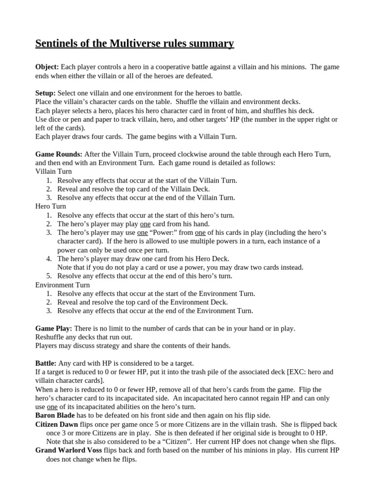 Sentinels of The Multiverse Rules Summary v1 | PDF