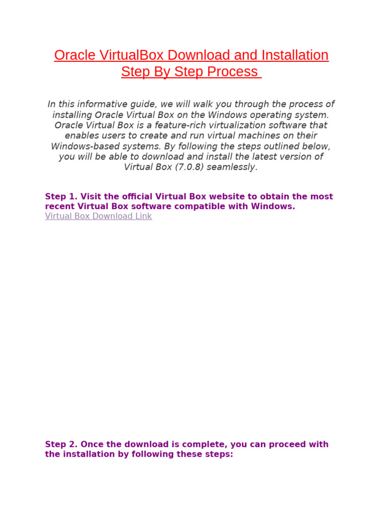 Oracle VirtualBox Download and Installation Step by Step Process | PDF