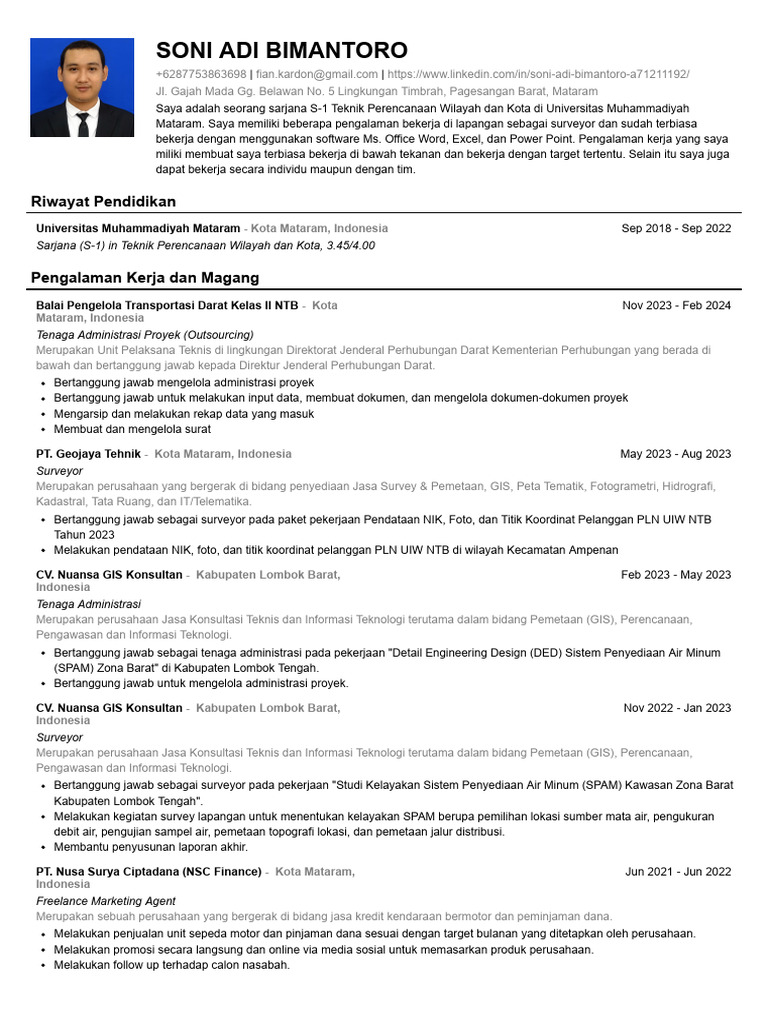 Cv-Soni Adi Bimantoro | PDF