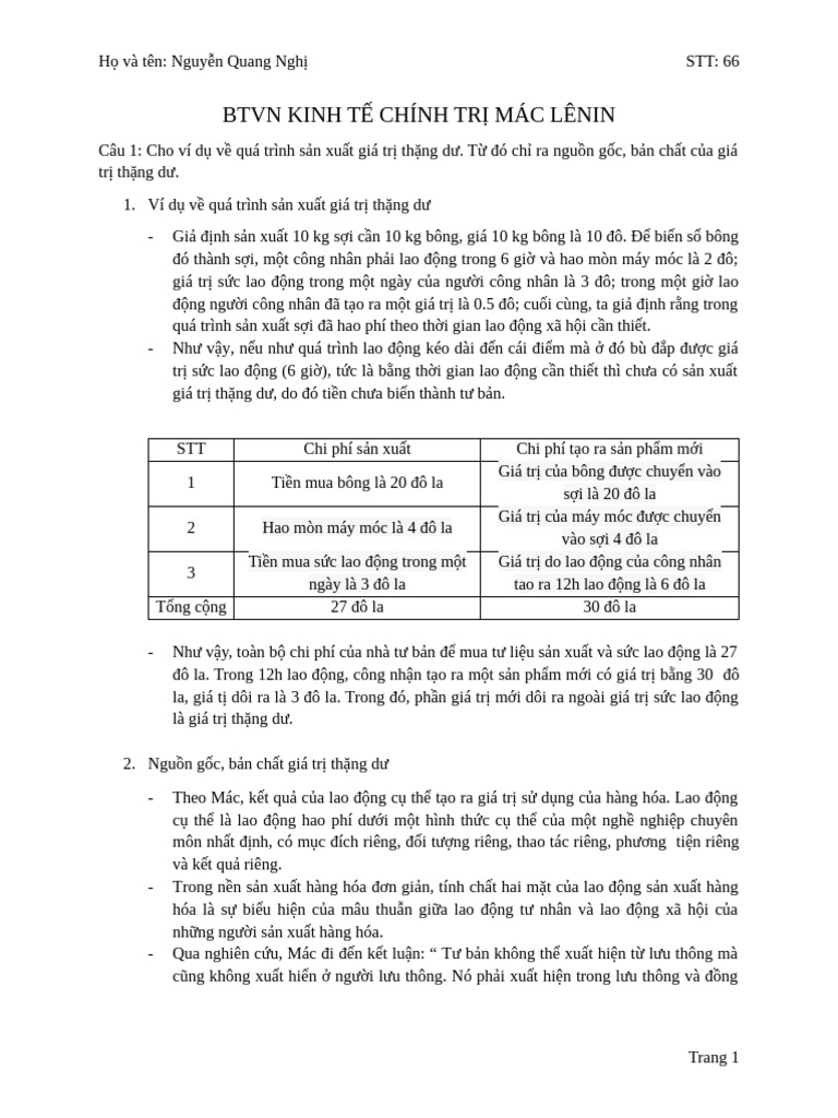 Bài tập KTCT 5 | PDF