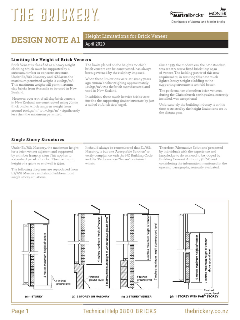 The Brickery Design Note A1 - Height Limitations For Brick Veneer | PDF