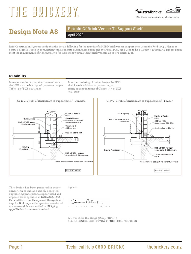 The Brickery Design Note A8 - Retrofit of Brick Veneer To Support Shelf ...