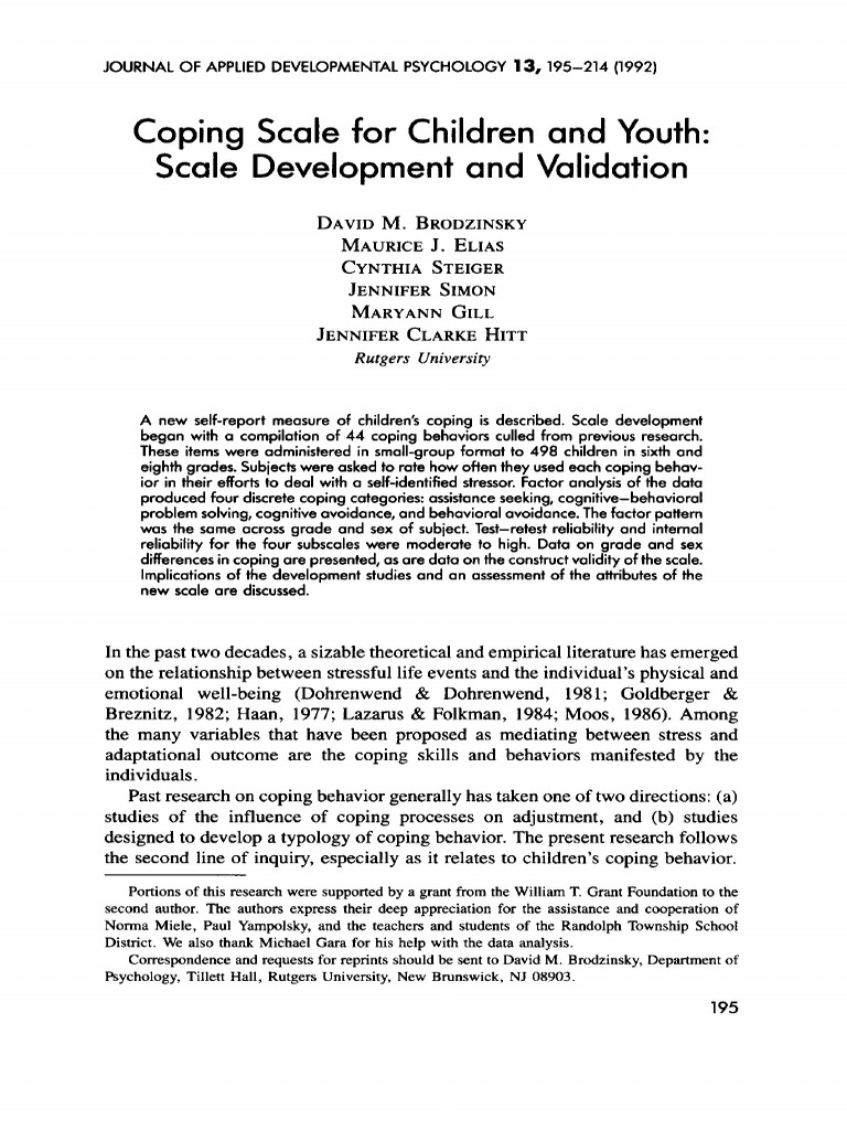 Coping Scale For Children and Youth: Scale Development and Validation | PDF