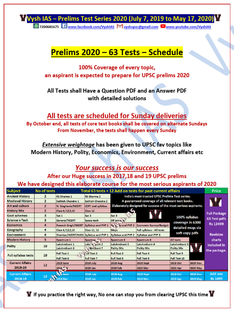 Vysh IAS Brochure - UPSC Prelims 2020 - Schedule | PDF