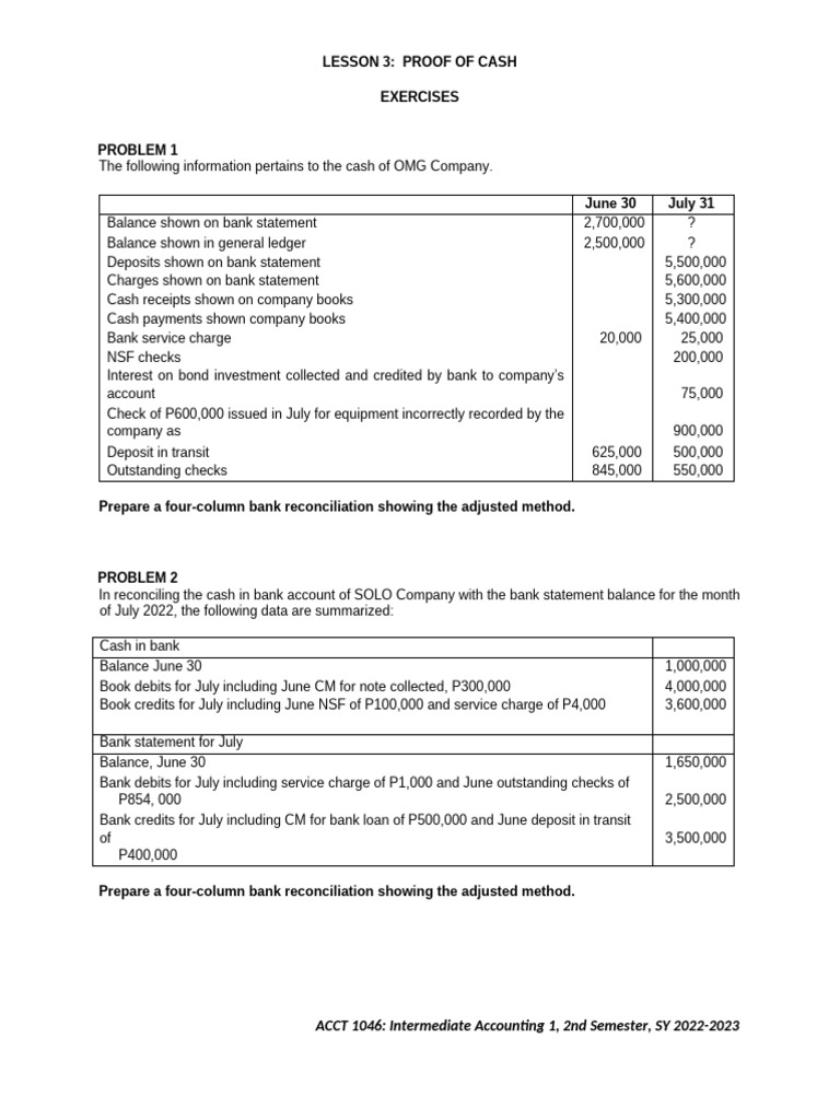 Exercises - Proof of Cash | PDF