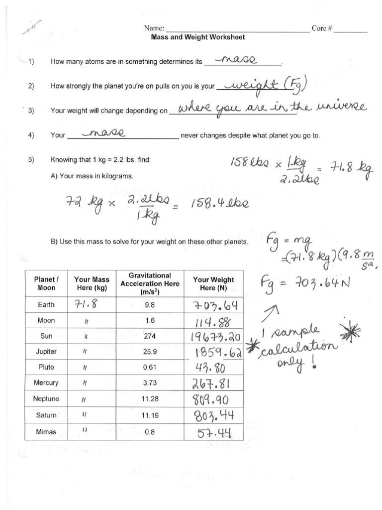 Ak Mass and Weight Worksheet | PDF
