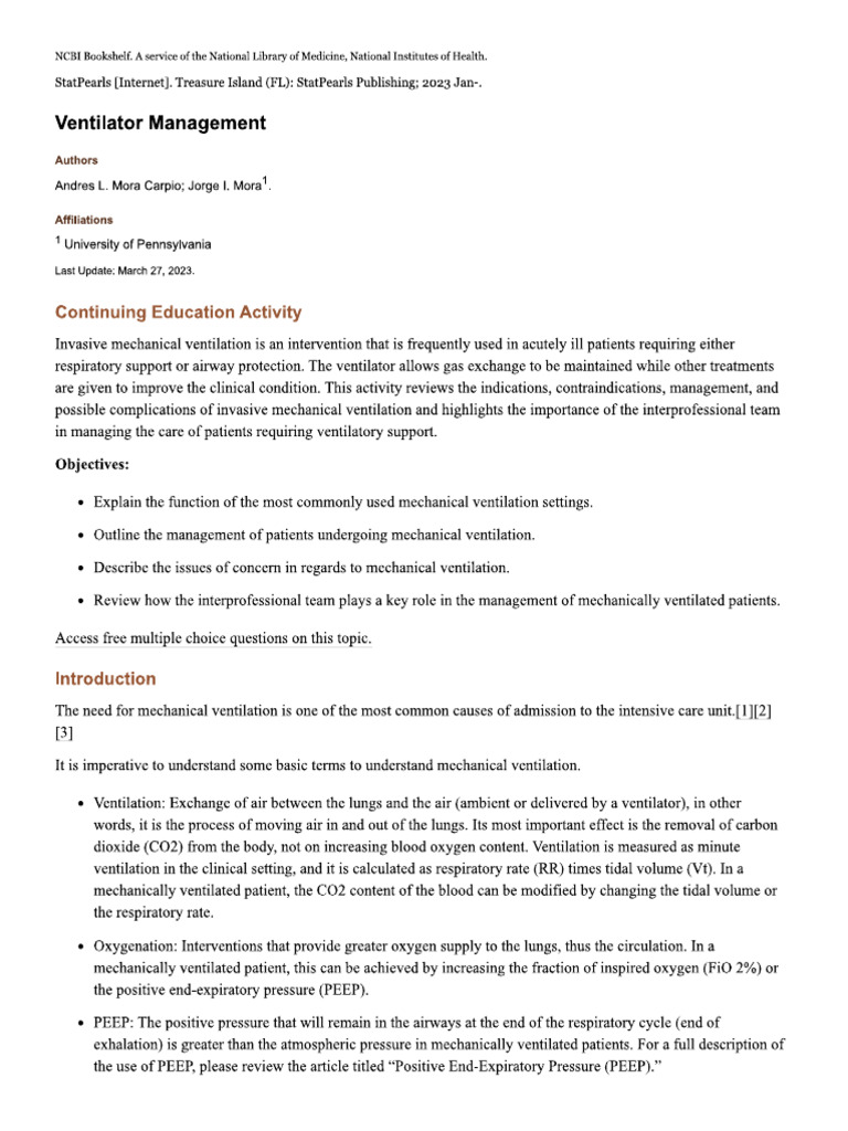 Ventilator Management | PDF