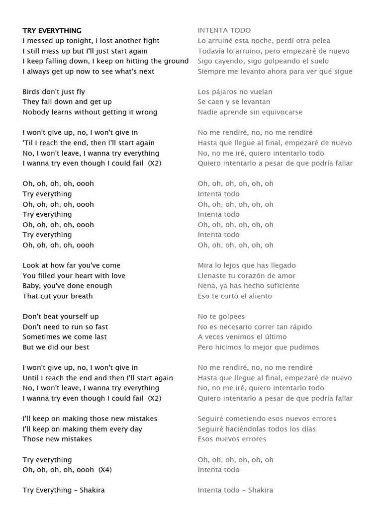 Try Everything Shakira Pdf