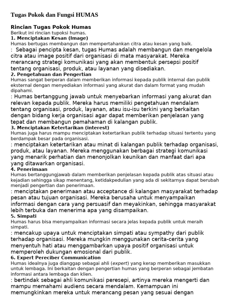 Tupoksi Humas | PDF