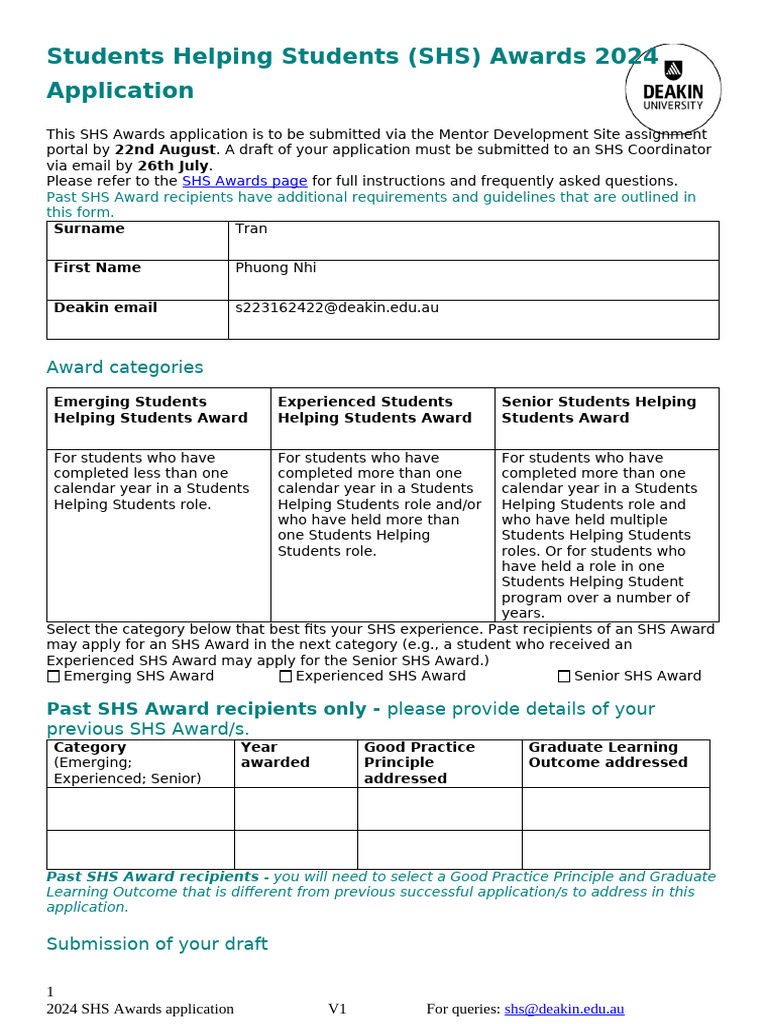 Guided Application SHS Awards 2025 | PDF