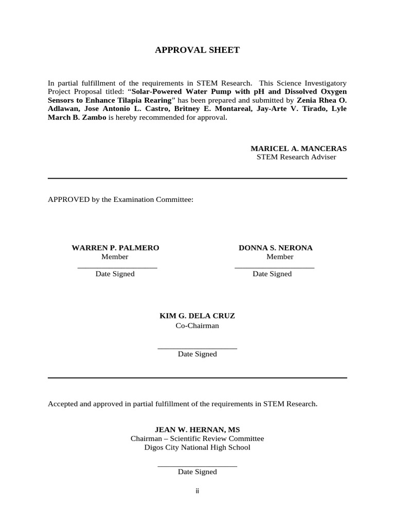 APPROVAL TABLE OF CONTENTs | PDF | Science