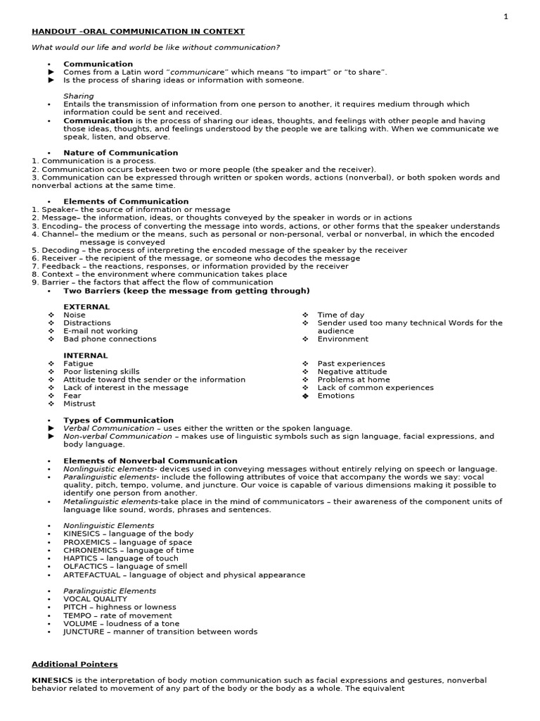 Handout Oral Communication 1 | PDF