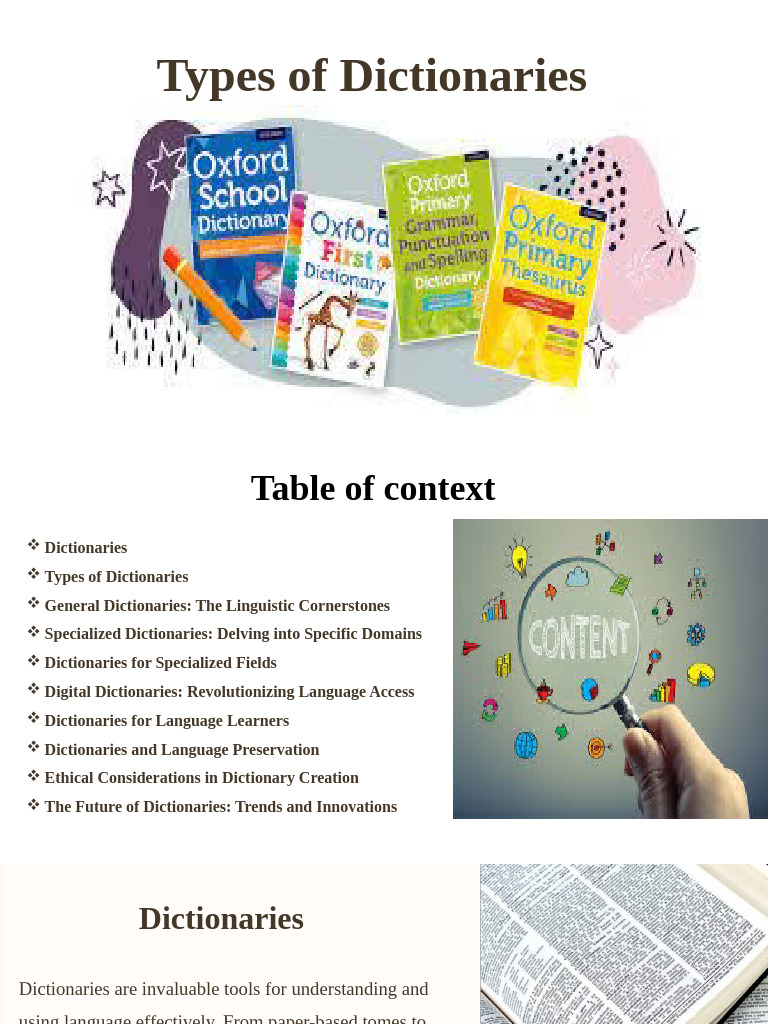 Types of Dictionaries | PDF