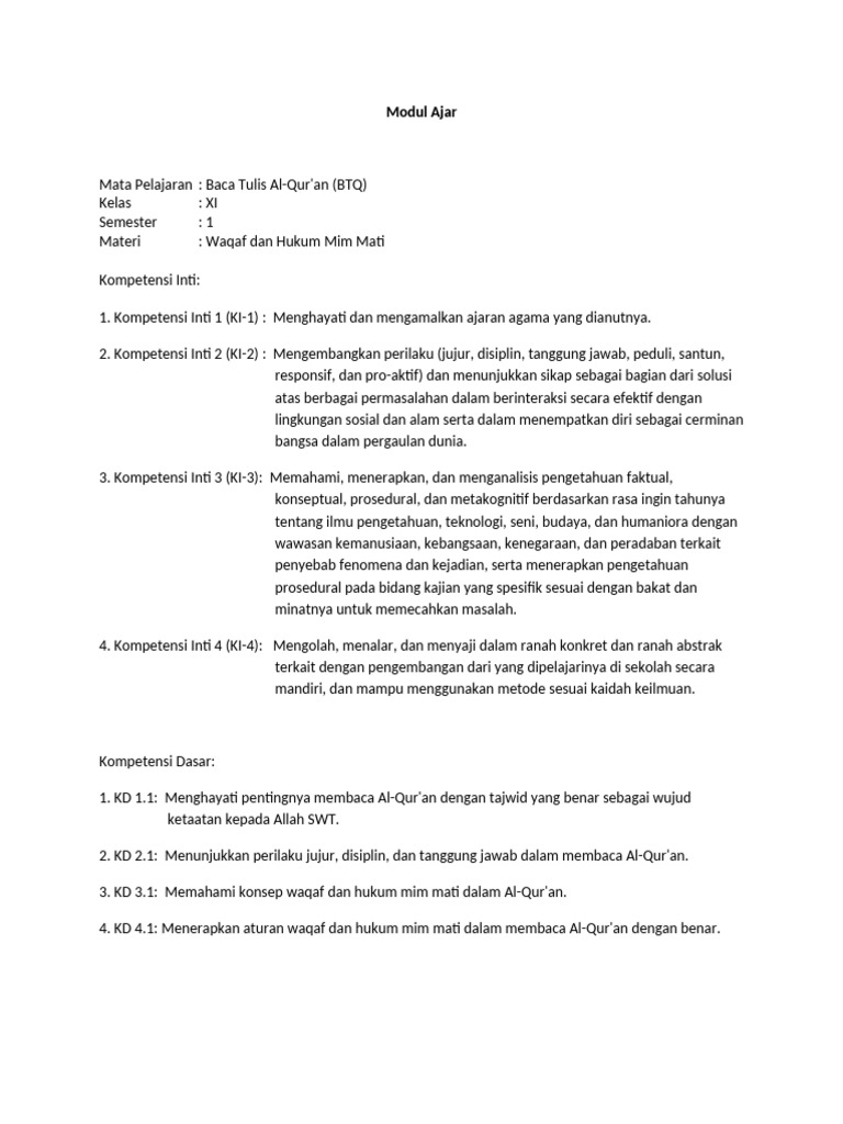 Modul Ajar BTQ KELAS 11 Ganjil 1 | PDF