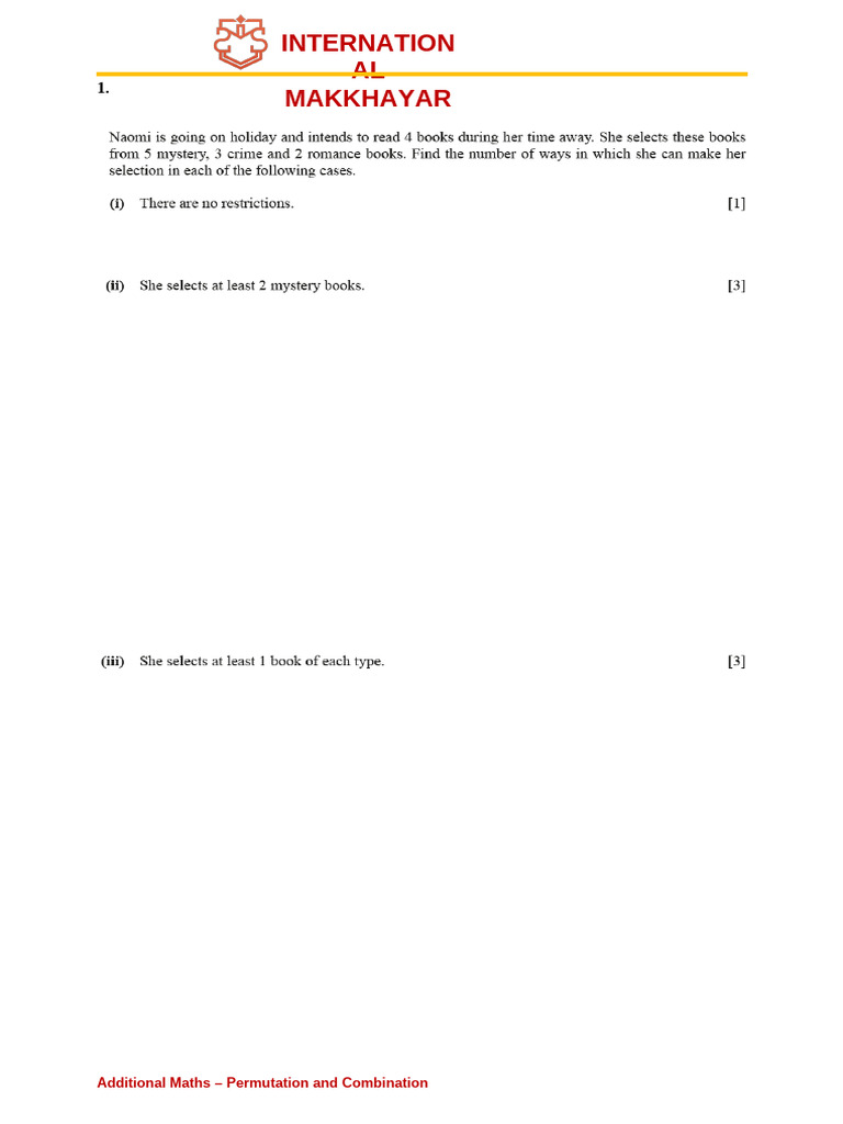 Permutation And Combination Topic Questions Pdf