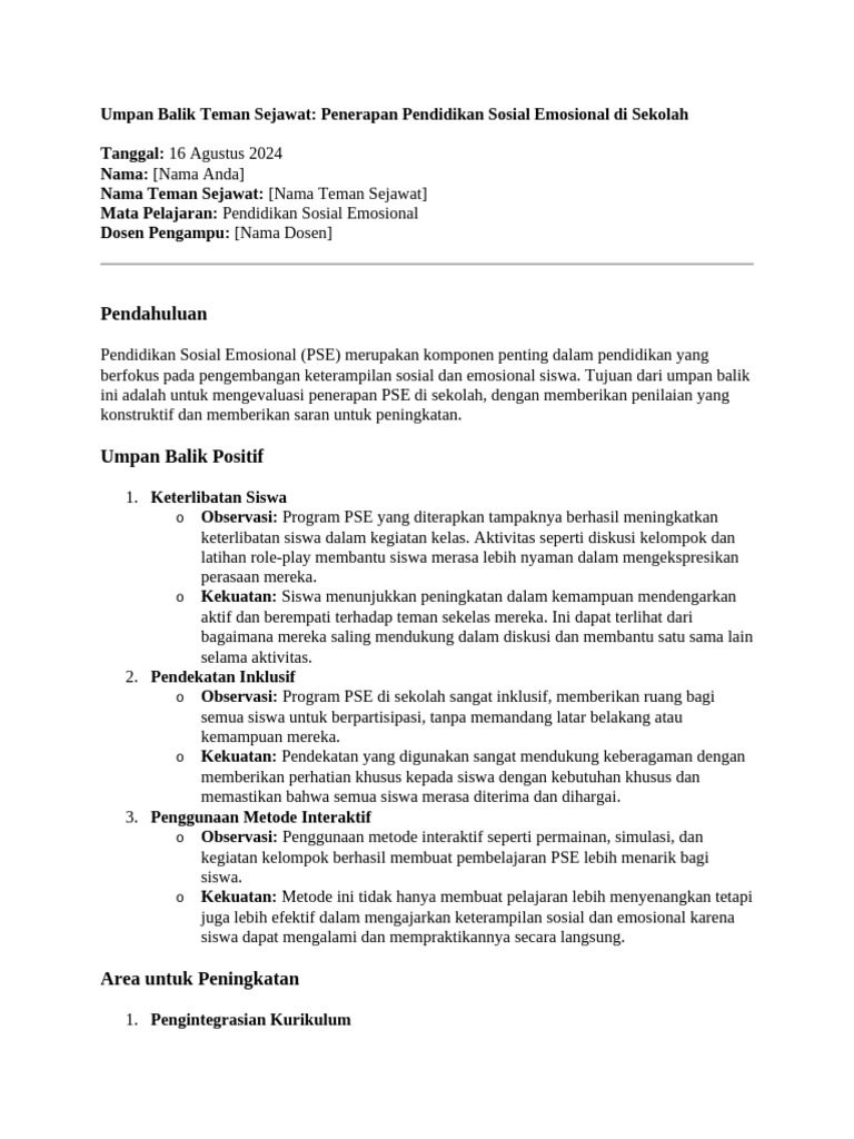 Umpan Balik Teman Sejawat | PDF