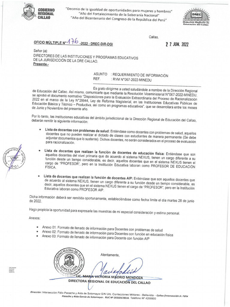 Oficio Multiple N 176-2022-Drec-Dir-Dgi PDF | PDF