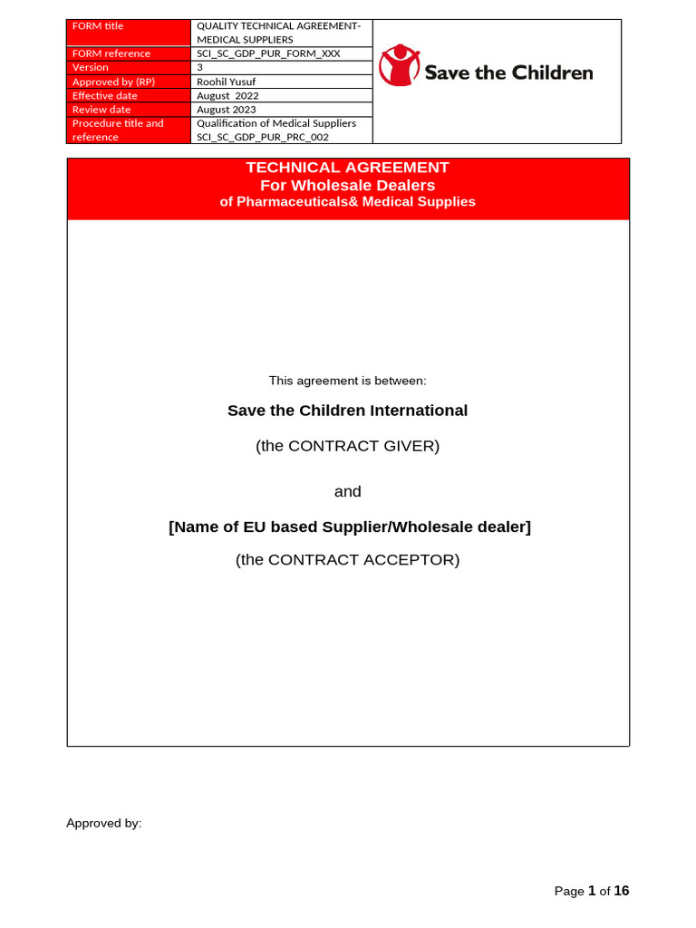 Appendix 5 Quality Technical Agreement | PDF
