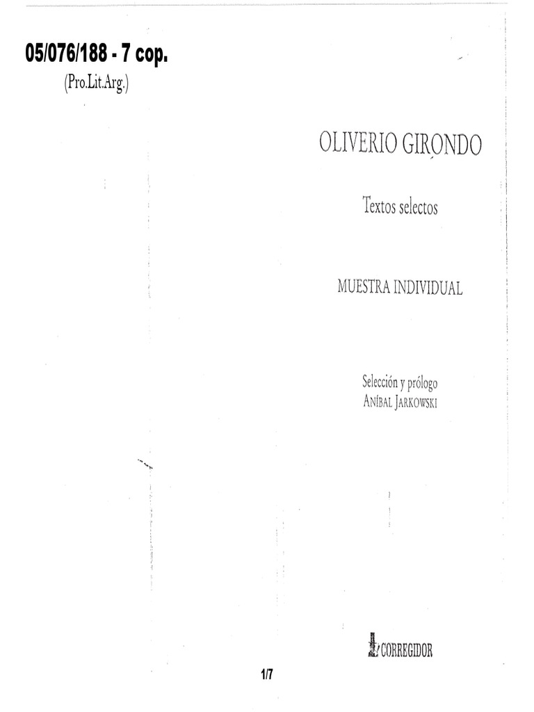 05076188 JARKOWSKI - Prólogo a Textos selectos de Oliverio Girondo | PDF