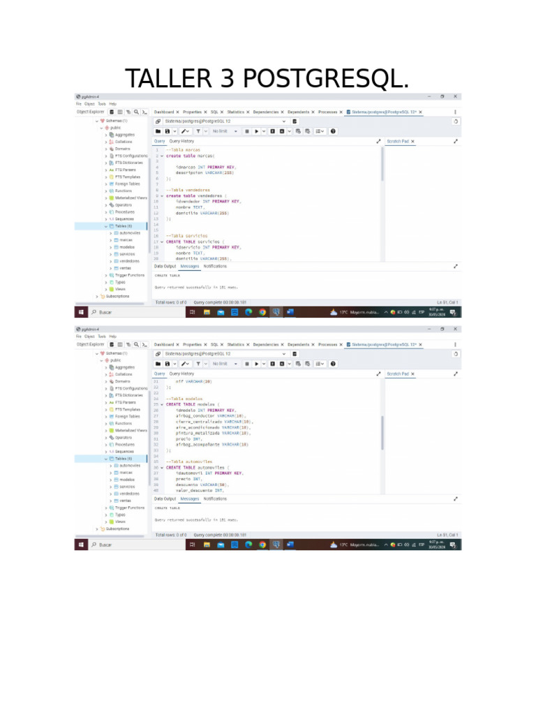 Taller 3 Postgresql Base de Datos | PDF