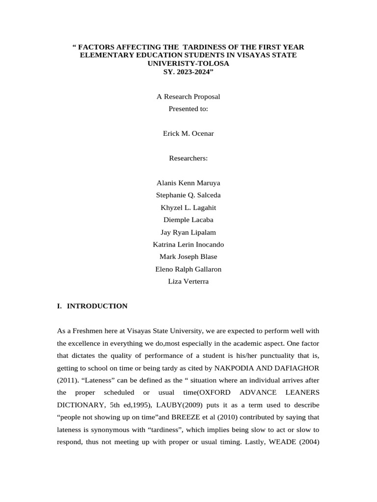 The-Factors-Affecting-The-Tardiness-Of-First-Yea 5 | PDF