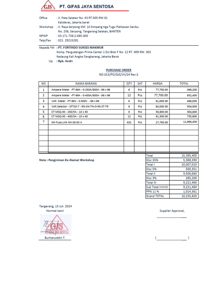PO 2407014 Revisi - 2 PT. Fortindo | PDF