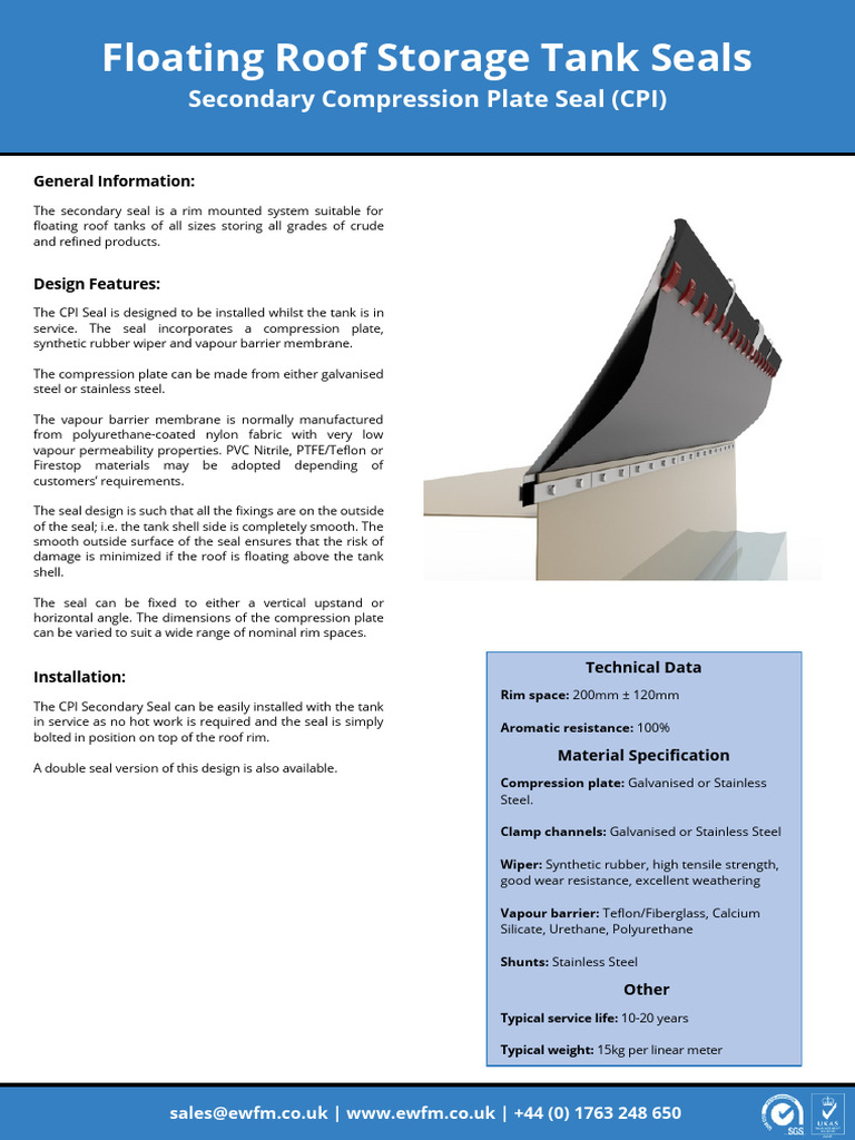Secondary Compression Plate Seal CPI Data Sheet | PDF