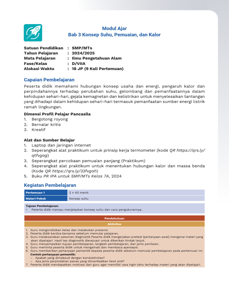 Modul Ajar PR IPA 7A Bab 3 | PDF