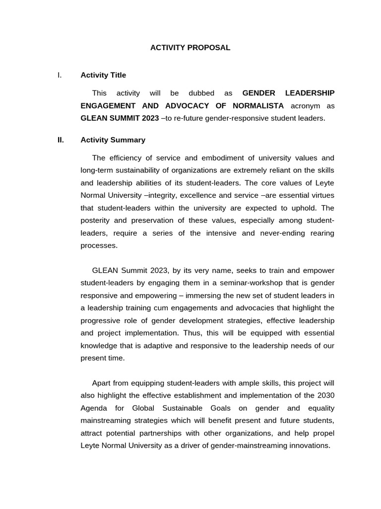 GLEAN PROPOSAL 2023 Edited 1 | PDF | Leadership | Gender Mainstreaming