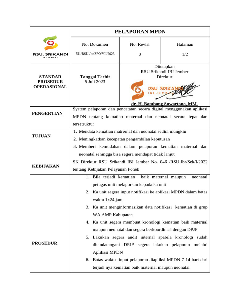Spo Pelaporan Kematian Di Aplikasi MPDN | PDF