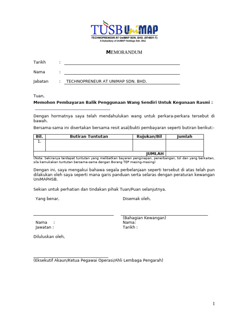 Format Memo Penggunaan Wang Sendiri 2018 | PDF