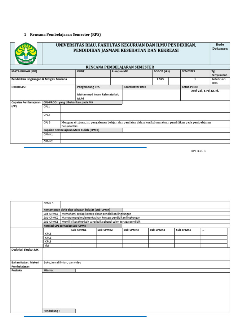 RPS Pendidikan Lingkungan Dan Mitigasi Bencana Obe | PDF