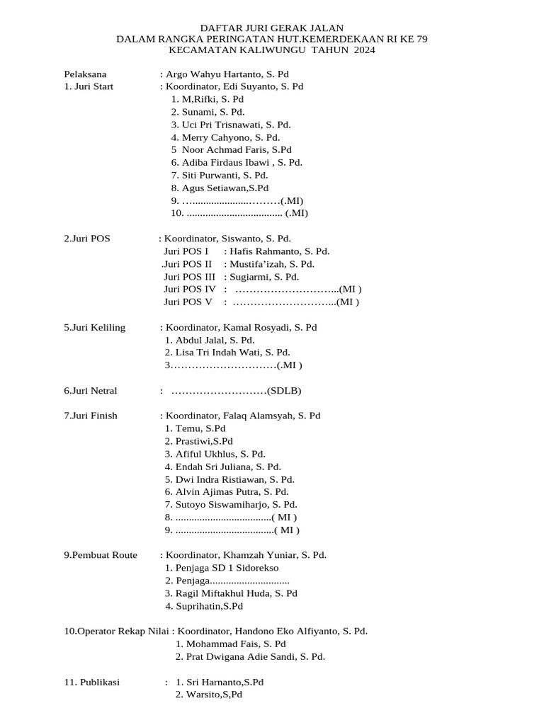Daftar Juri Gerak Jalan 2024 | PDF