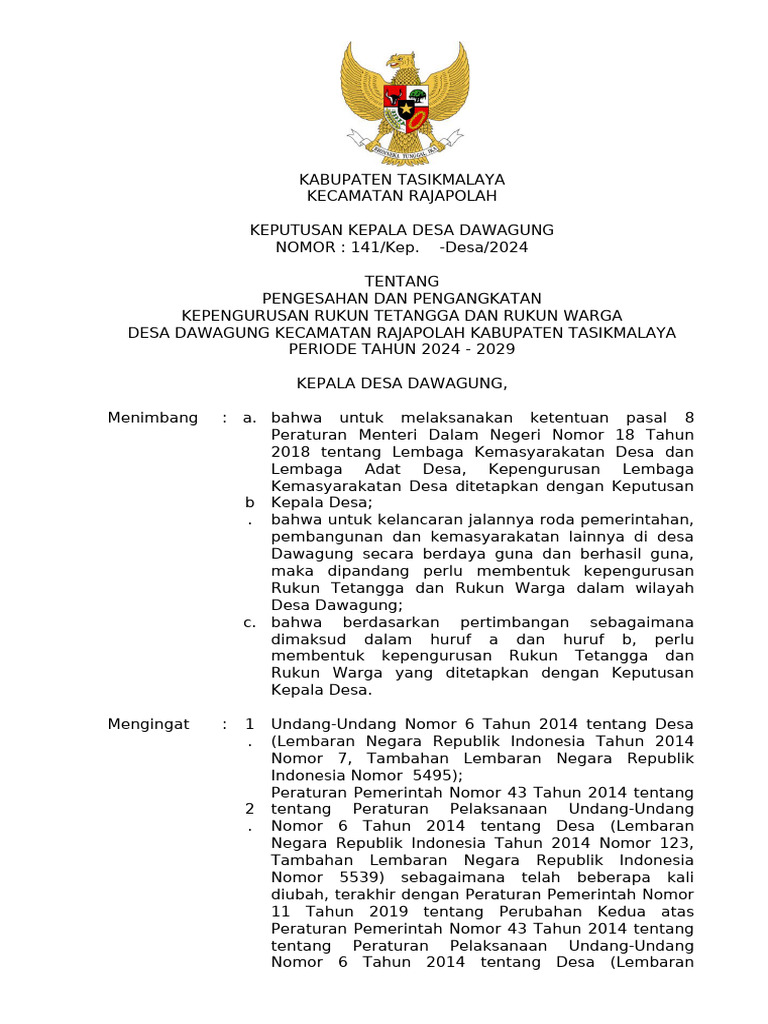 SK Pengangkatan RT - RW 2024 | PDF