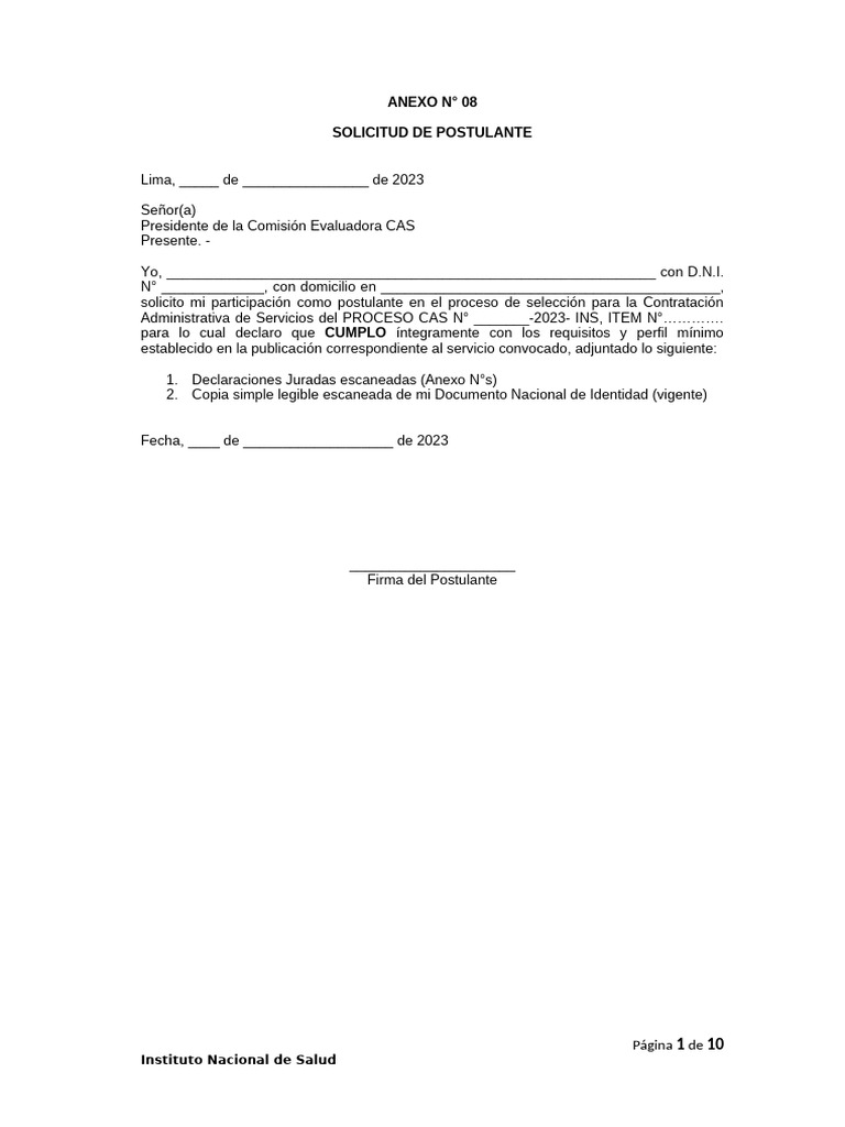 Anexos 8, 9, 10a, 10b y 10c - Convocatorias Cas | PDF