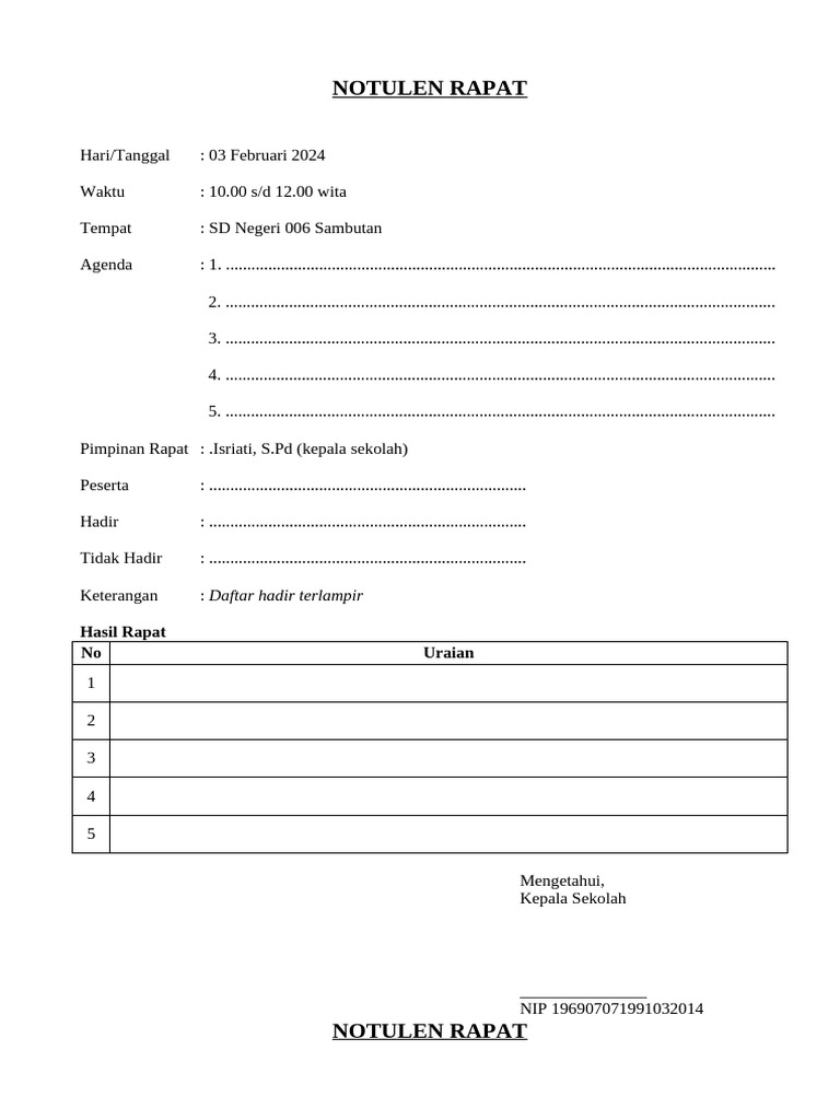 Format Notulen Rapat | PDF