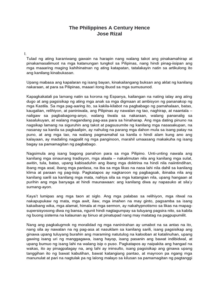 The Philippines A Century Hence (Tagalog) | PDF