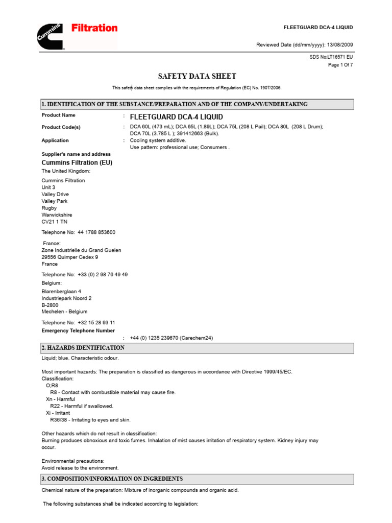 Fleetguard Dca-4 Liquid | PDF
