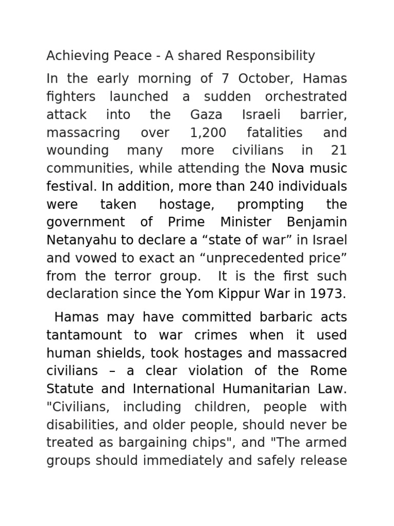 Israeli Hamas Conflict Achieving Peace | PDF