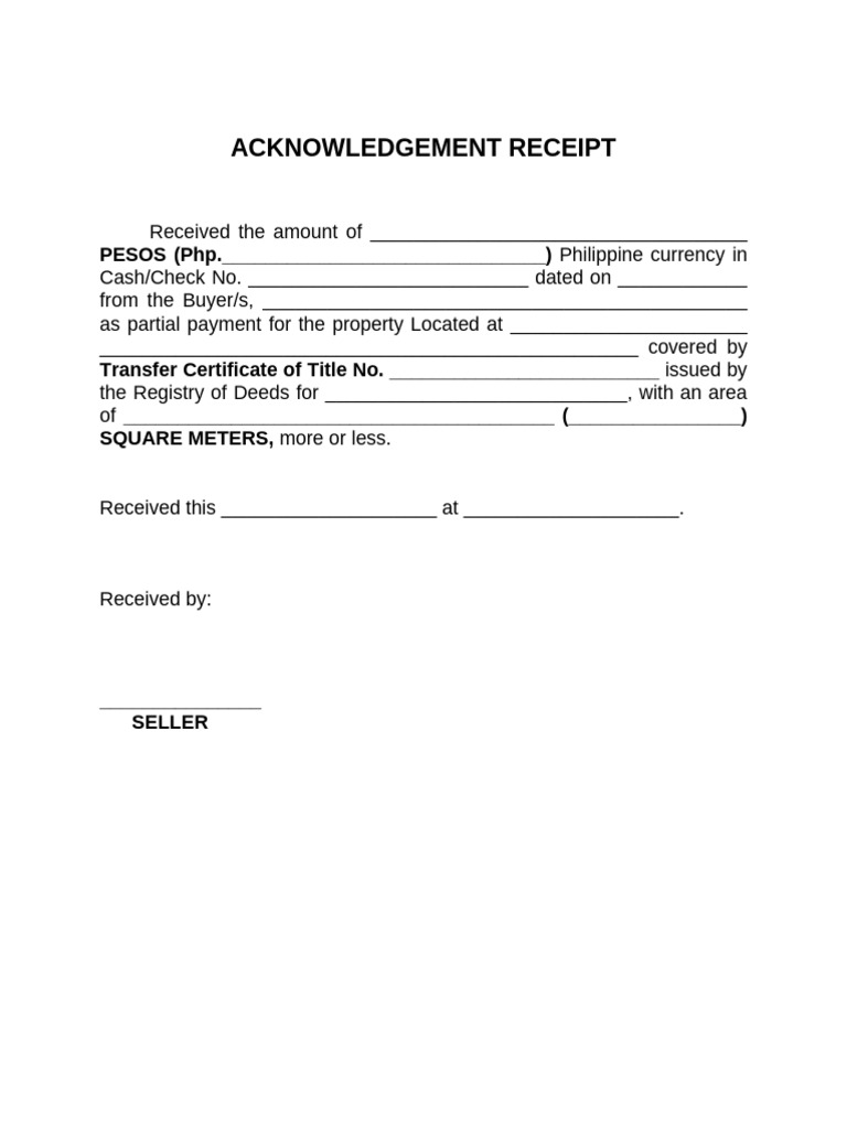ACKNOWLEDGEMENT RECEIPT - Draft | PDF
