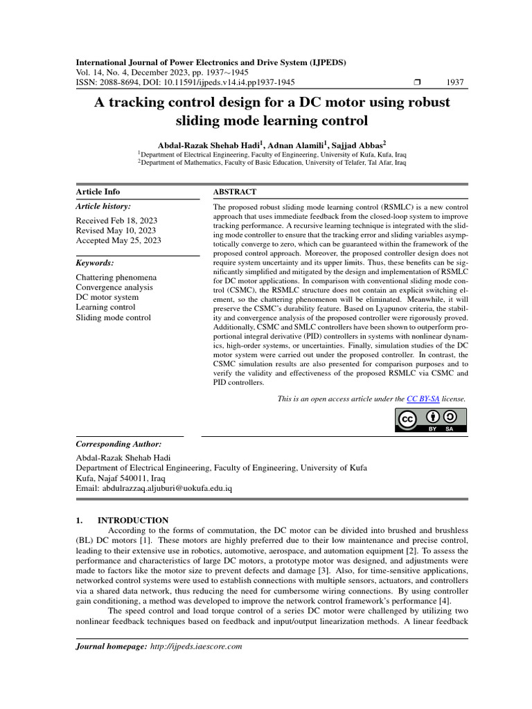 A Tracking Control Design For A DC Motor Using Robust Sliding Mode Learning Control | PDF ...