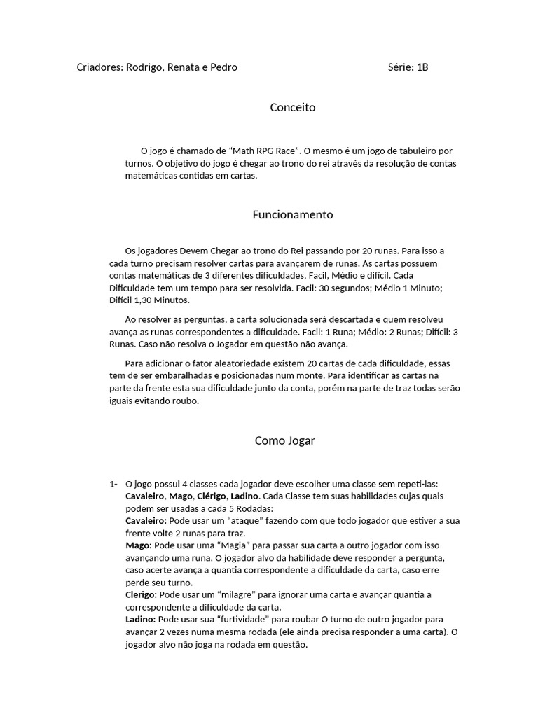 Math RPG Race | PDF