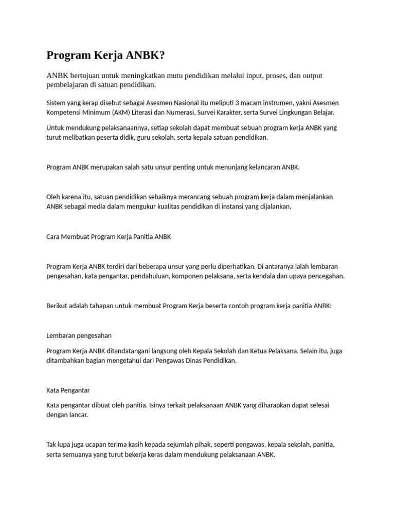 Program Kerja ANBK | PDF