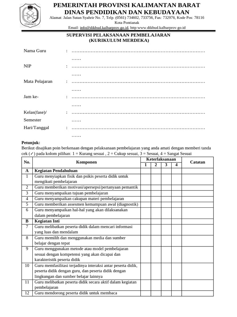 INSTRUMEN PELAKSANAAN KBM KUMER | PDF