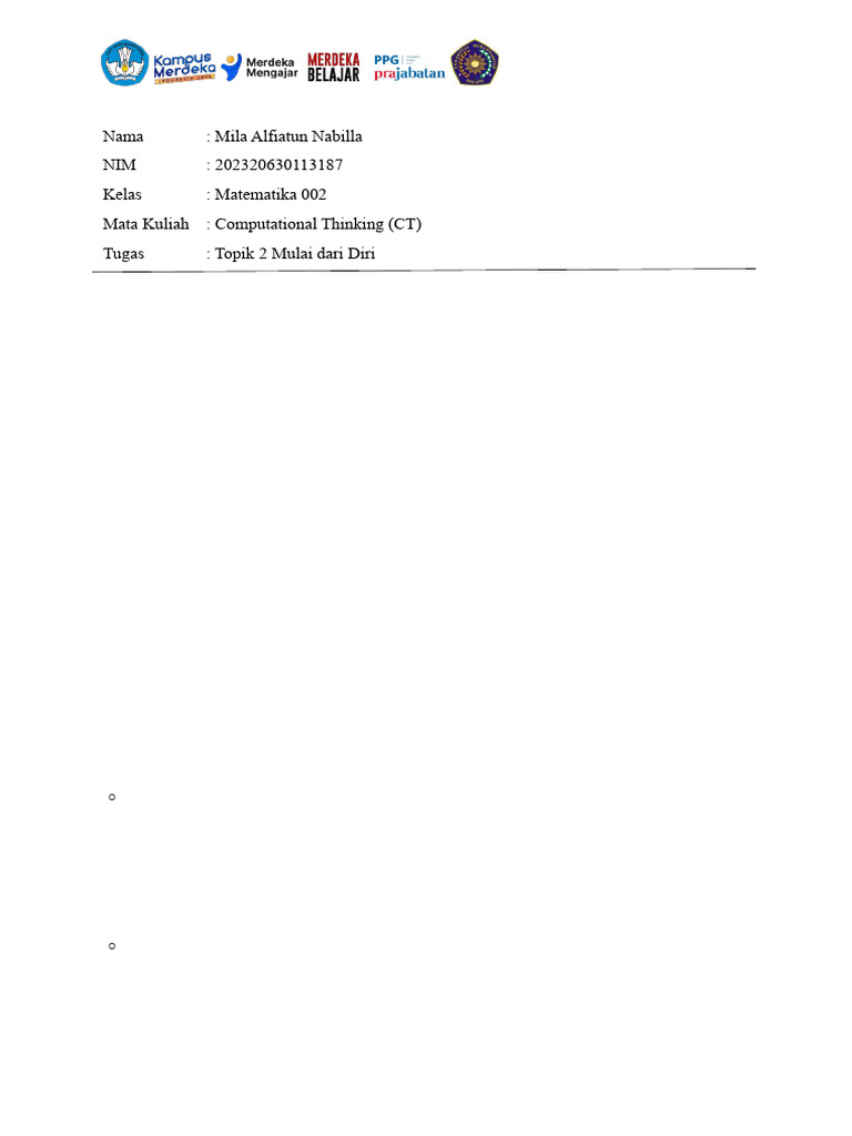 Mila Alfiatun N - CT - Mulai Dari Diri T2 | PDF