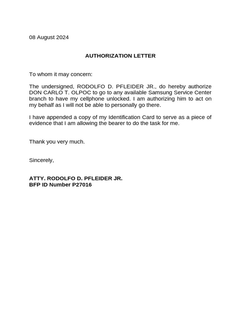 Authorization - Atty Pfleider Samsung Phone | PDF