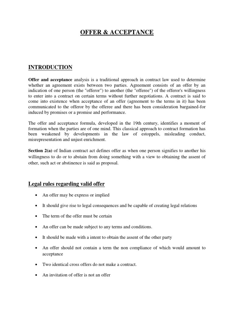Offer & Acceptance in B | Offer And Acceptance | Contract Law