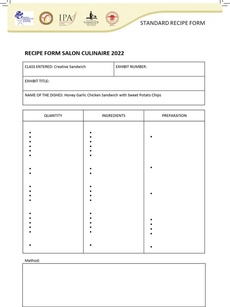 Form Recipe Honey Garlic Chicken Sandwich - Sabrinazz | PDF