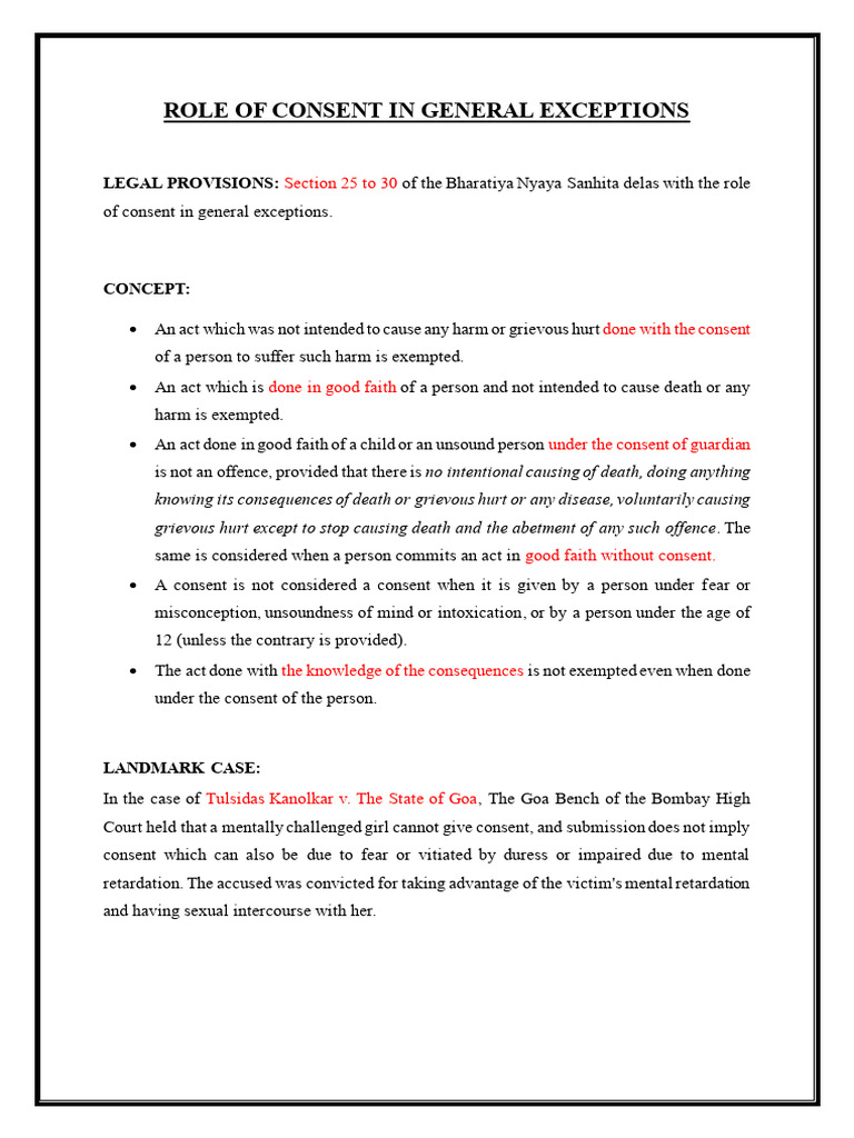 ROLE OF CONSENT IN GENERAL EXCEPTIONS | PDF